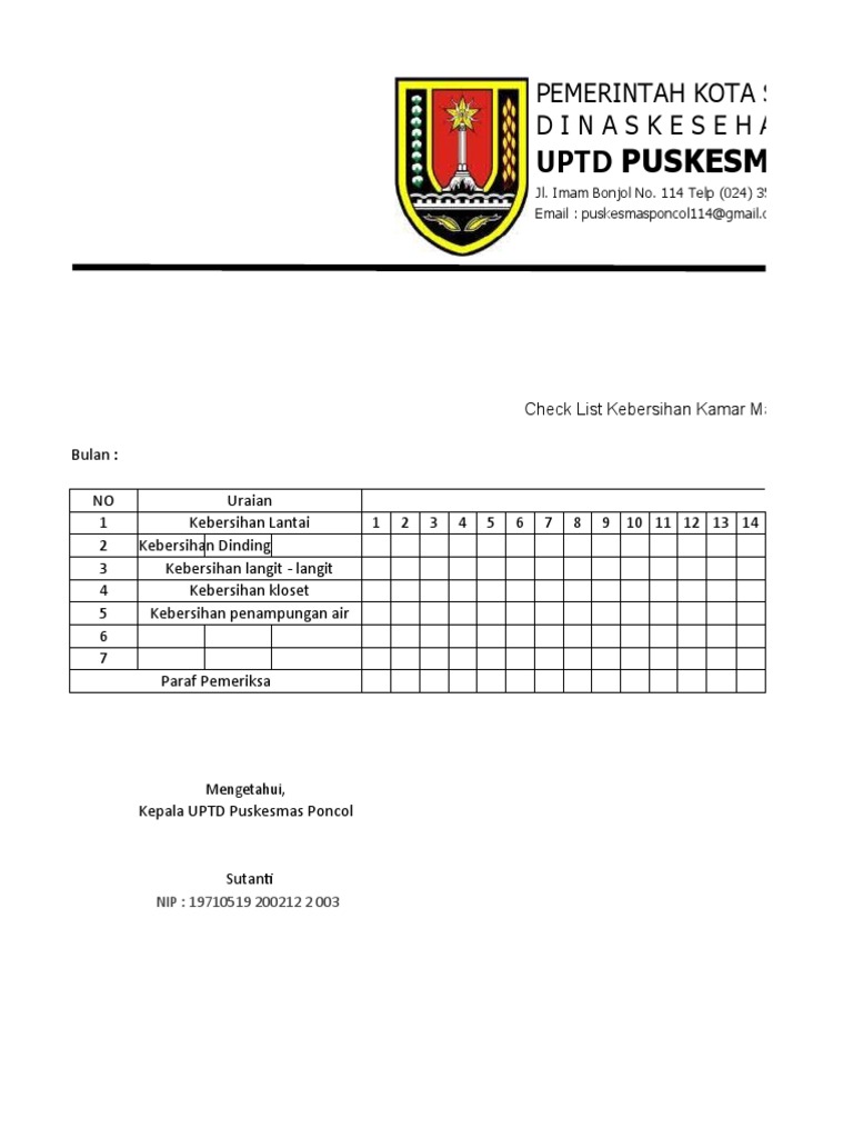 Contoh Ceklis Kebersihan | PDF