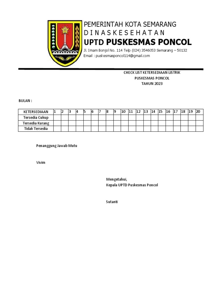 Contoh Ceklis Ketersediaan Air | PDF