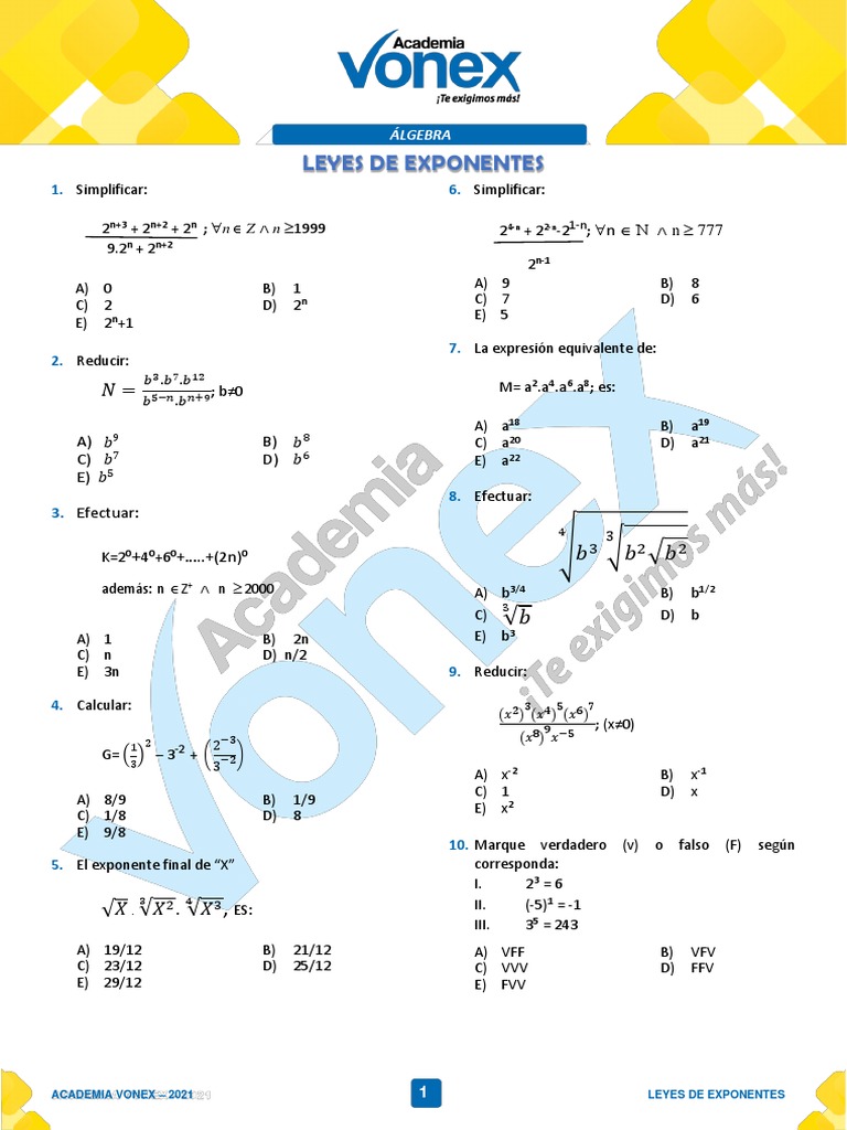 100 Ejercicios de Leyes de Exponentes | PDF | Ajedrez