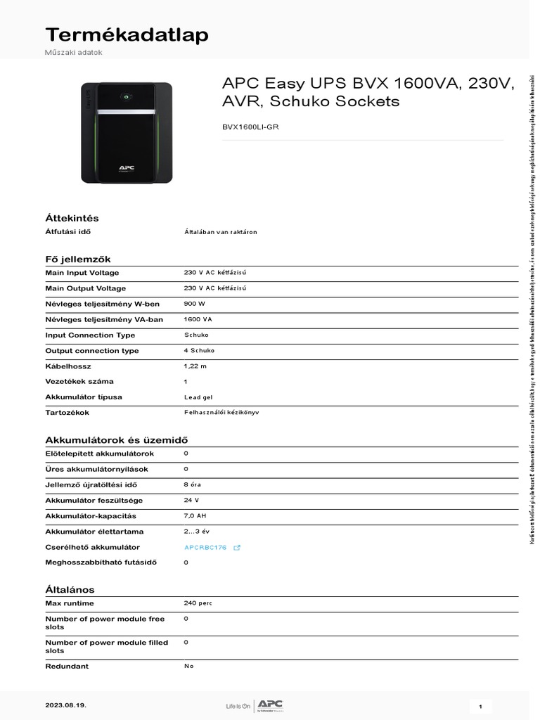 Easy Ups Bvx1600li GR | PDF