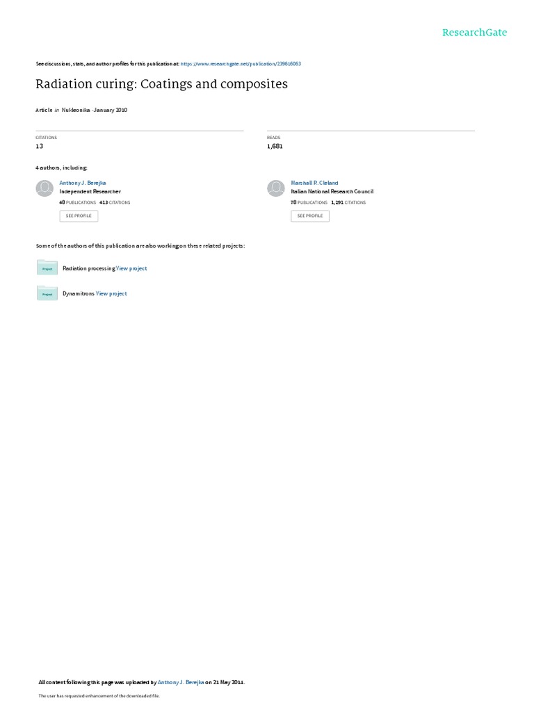 Radiation Curing in Coatings & Composites | PDF | Composite Material ...