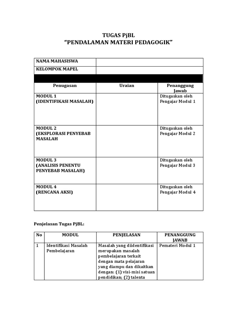 Tugas PjBL Pedagogik Mahasiswa | PDF