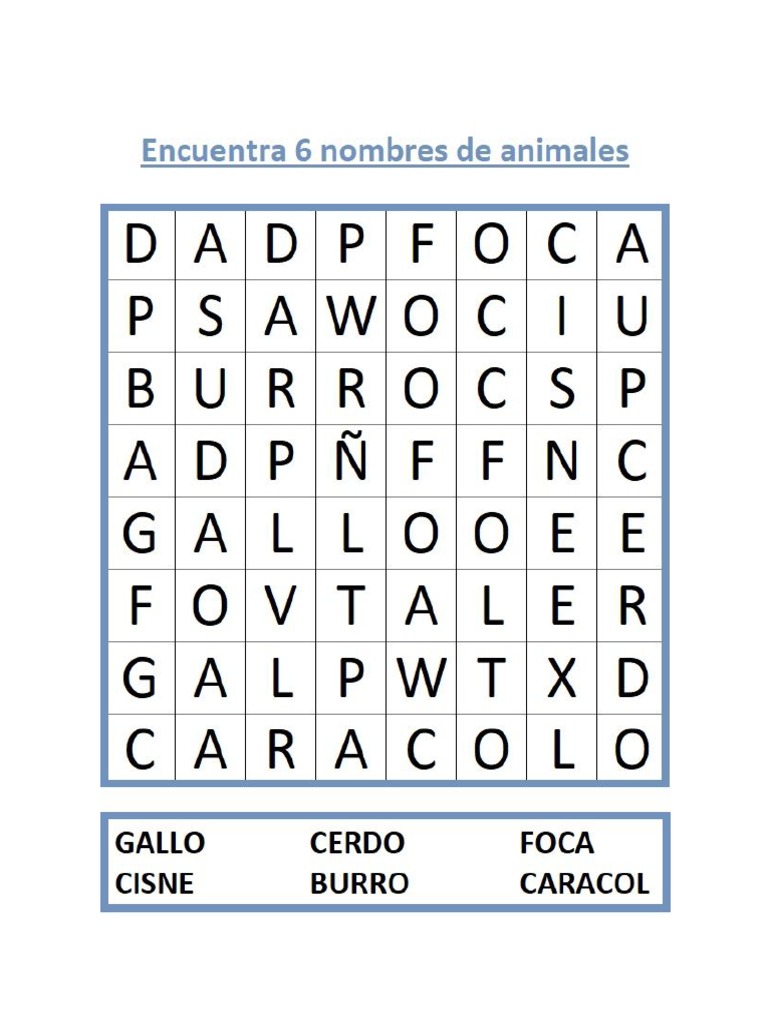 Sopa de Letras Animales | PDF