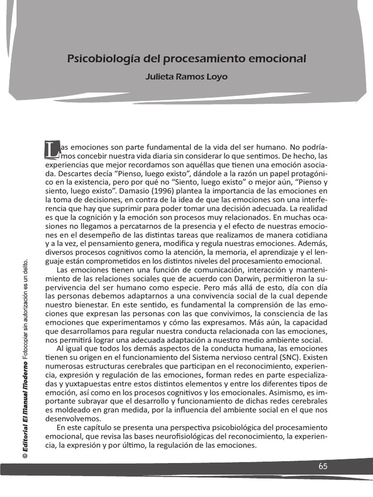 Psicobiología Del Procesamiento Emocional Pdf