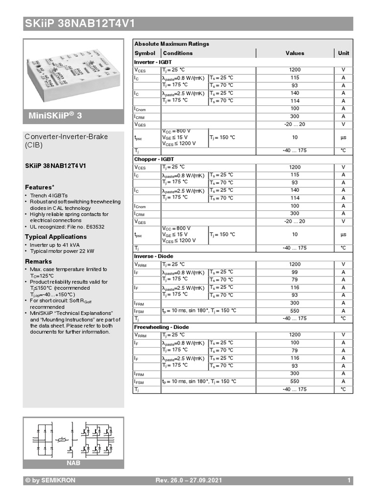 SEMIKRON DataSheet SKiiP 38NAB12T4V1 25231490 | PDF