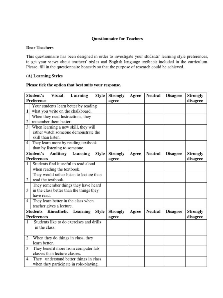 Learning Styles Questionnaire 1 | PDF | Learning Styles | Learning