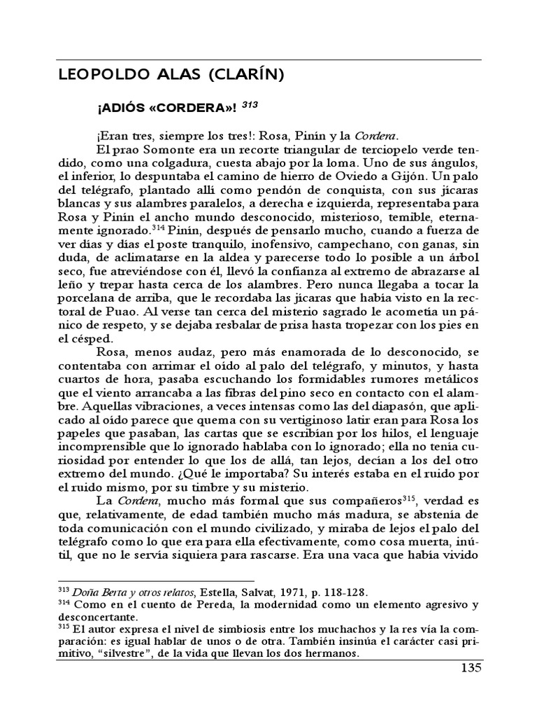 Cuento Adiós, Cordera de Clarín | PDF | Libros para adolescentes