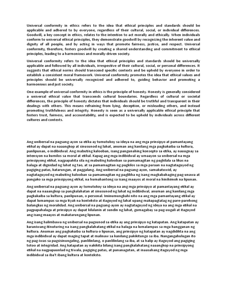 Universal Ethics and Goodwill | PDF | Integrity | Ethical Theories