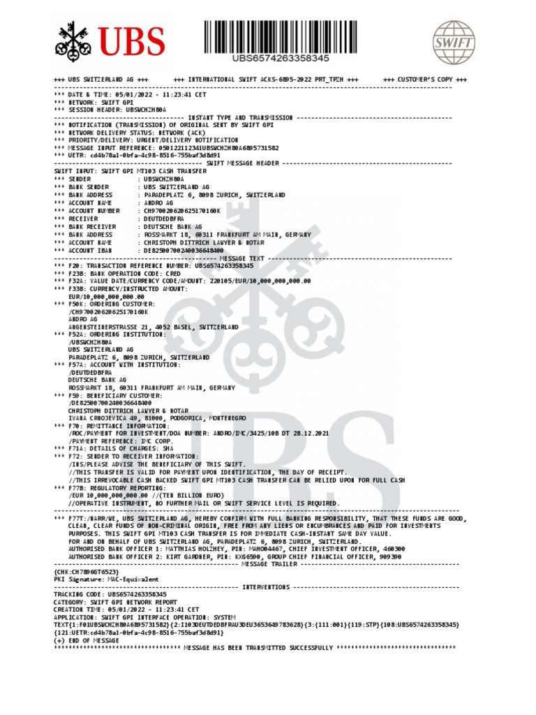 Swift Gpi Cash 10b | PDF | Ubs | Financial Services