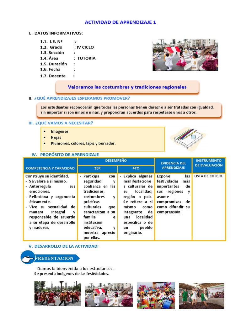 D1 A3 SESION TUT. Valoramos Las Costumbres y Tradiciones Regionales | PDF