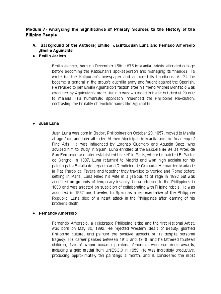 Module 7 Analysing The Significance of Primary Sources To The History ...