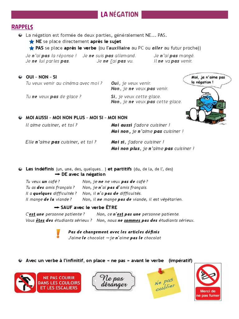 Exercices sur la Négation en Français | PDF | Maison et jardin ...