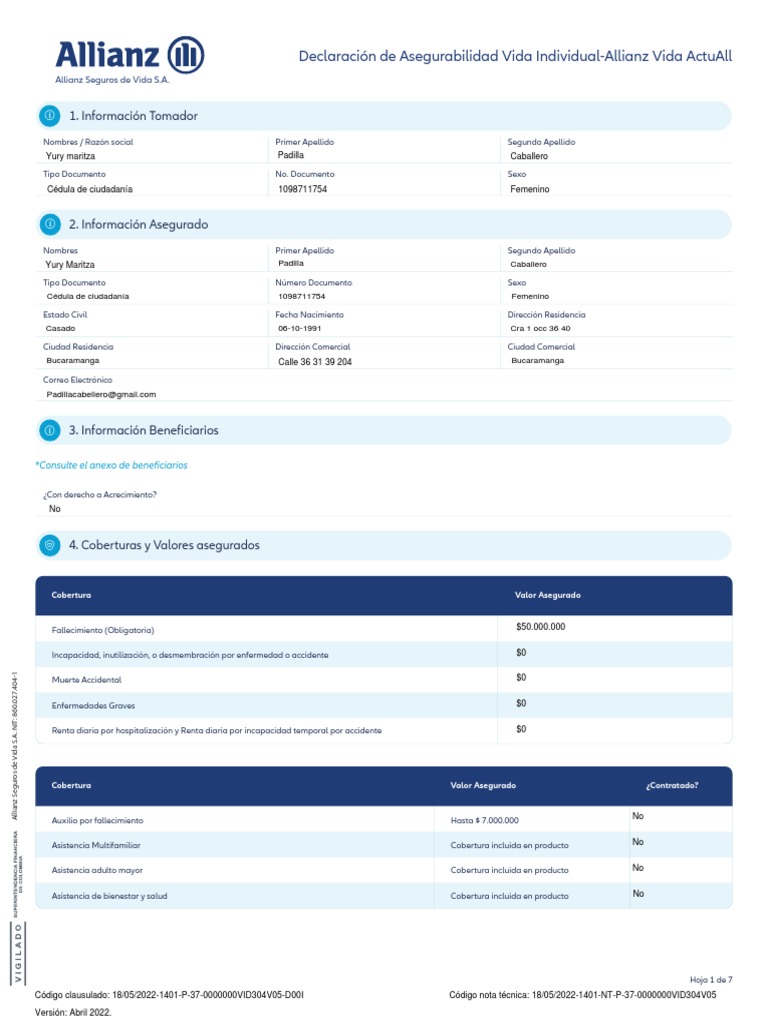 Declaración Asegurabilidad | PDF
