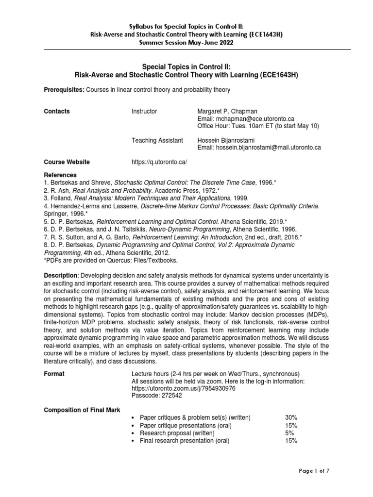 Syllabus ECE 1643 Summer 2022 - Revised | PDF | Science | Applied Mathematics