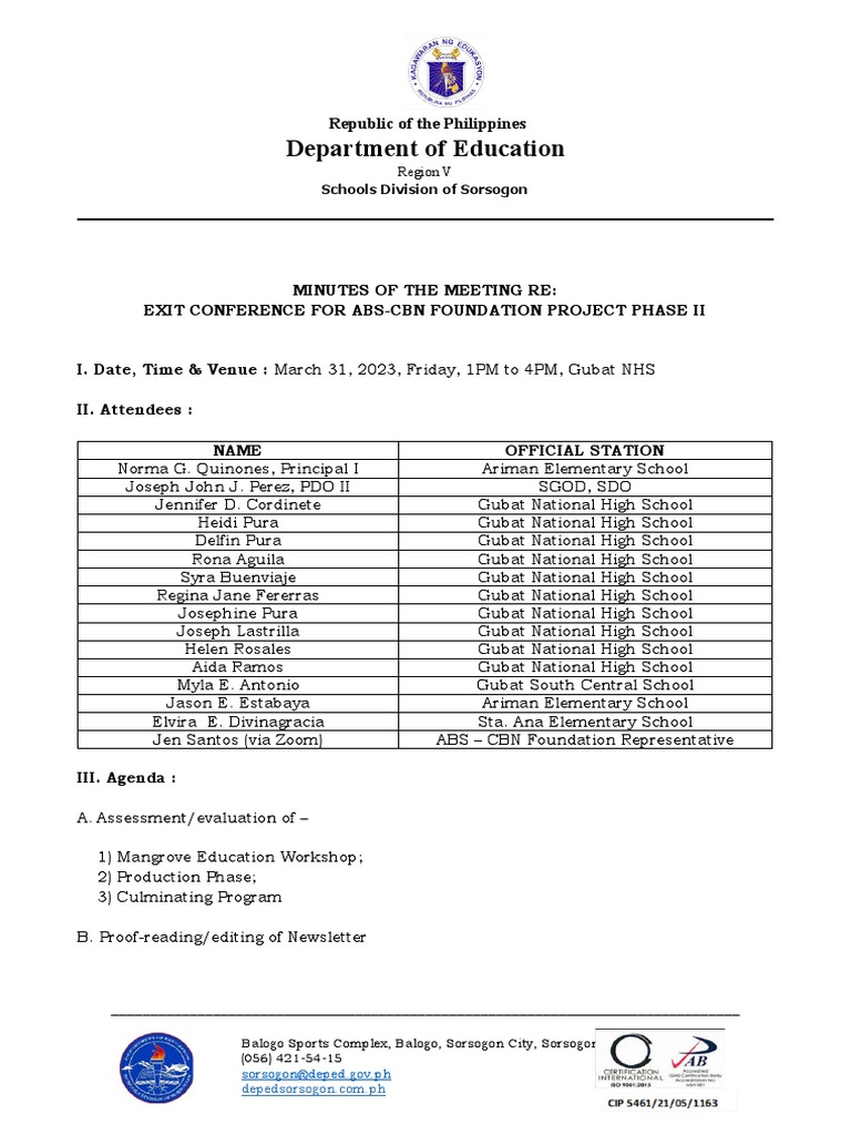 Exit Conference Minutes | PDF