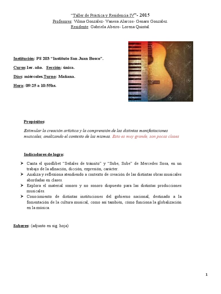 Taller de Música y Ritmo Escolar | PDF | Canciones | Ritmo