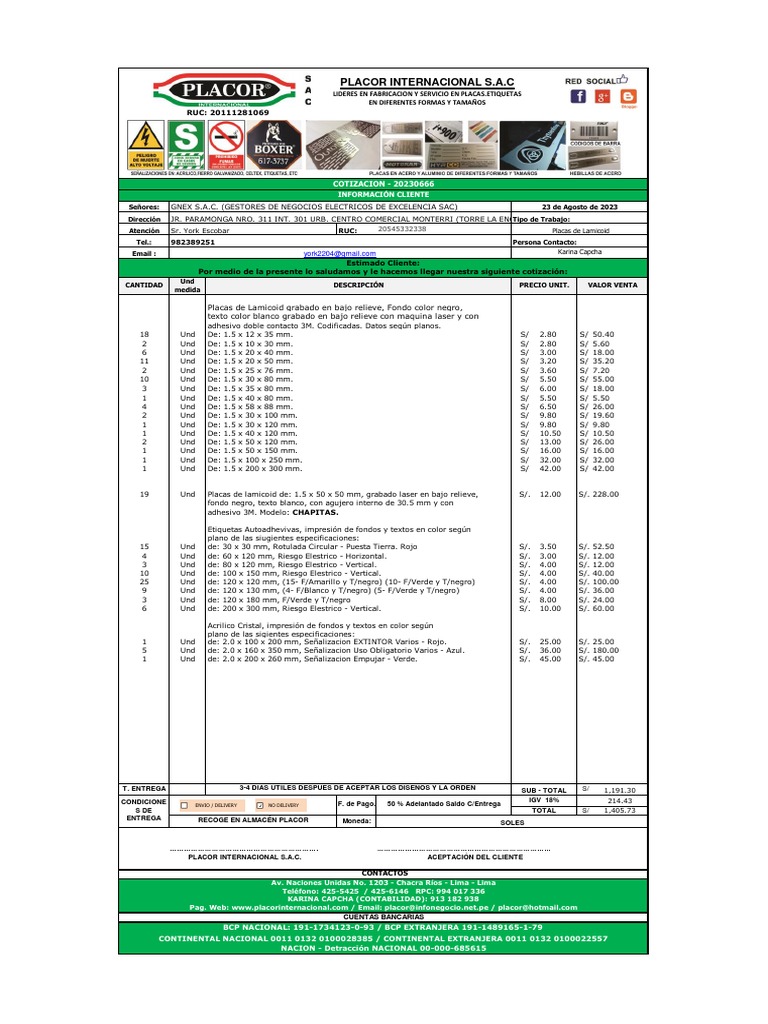 GNEX S.a.C. - 20230666 - Lamicoid Etiquetas 1.5xtamaños Chapitas ...