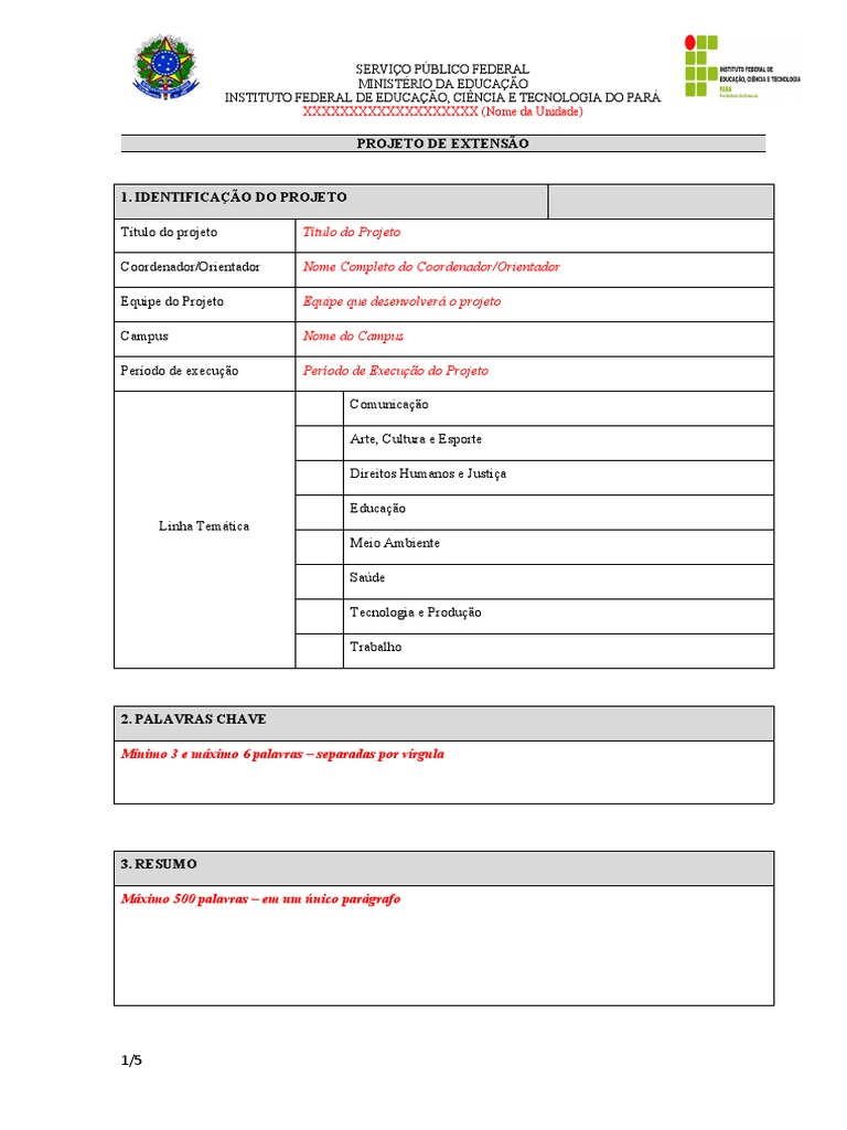 Modelo Geral de Projeto de Extensão | PDF