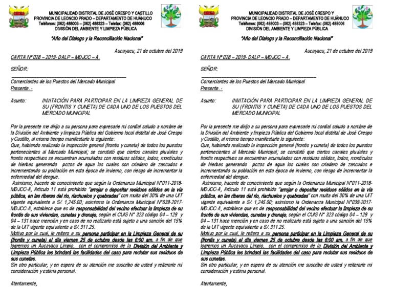 CARTA #028 - Limpieza Mercado | PDF