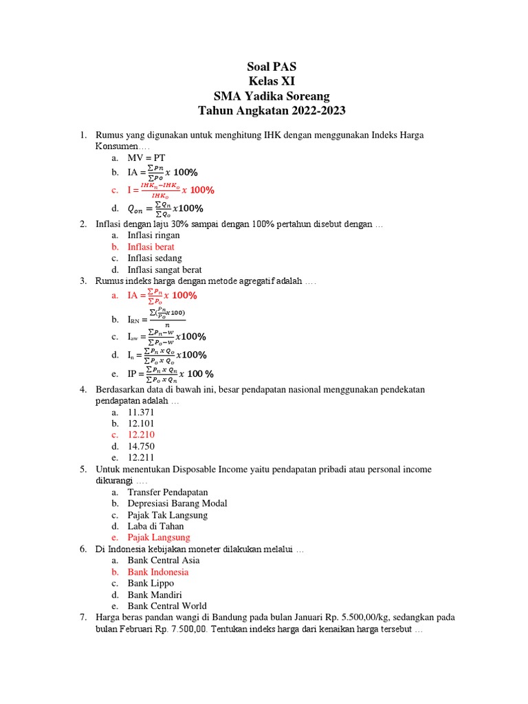 Soal Pas Kelas Xi | PDF