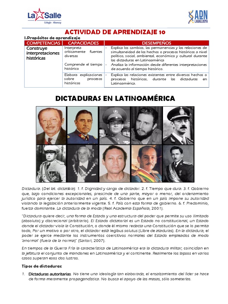 10 Ficha de Aprendizaje Dictaduras en Latinoamérica | PDF | Dictadura ...