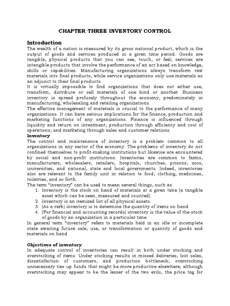 Chapter Three Inventory Control | PDF | Inventory | Demand