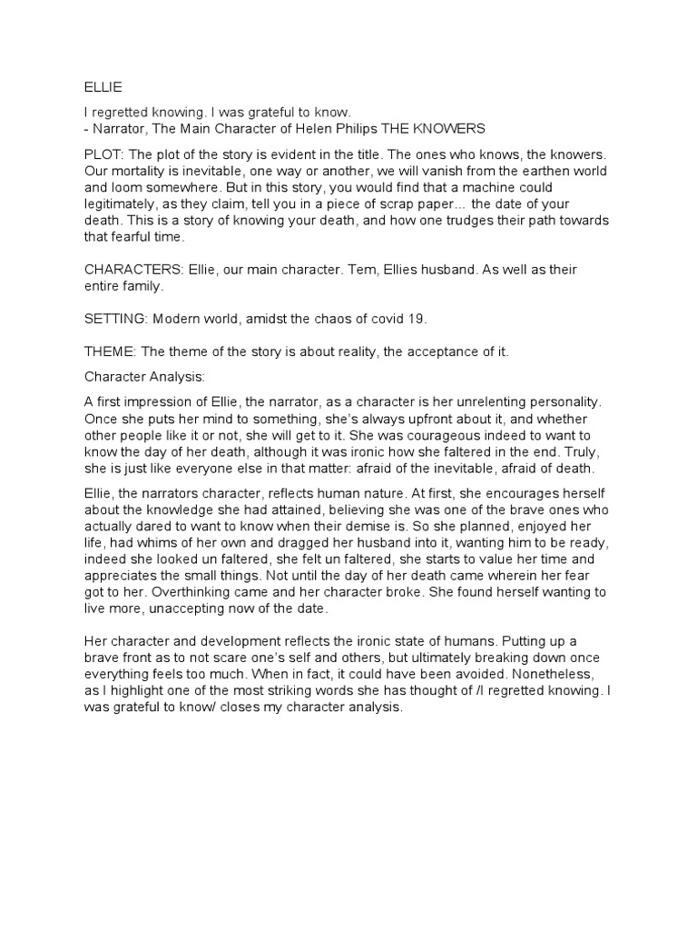 Character Analysis | PDF | Narration | Identity (Social Science)