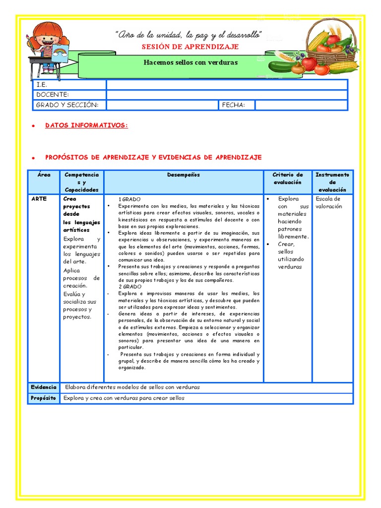 Iii E8 Sesion D5 Arte Sellos Con Verduras | PDF | Aprendizaje | Evaluación Iii E8 Sesion D5 Arte Sellos Con Verduras | PDF | Aprendizaje | Evaluación