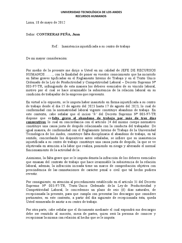 Carta de Preaviso | PDF