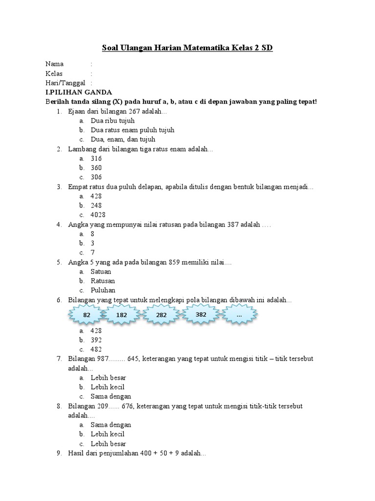 Soal Ulangan Harian Matematika Kelas 2 SD | PDF
