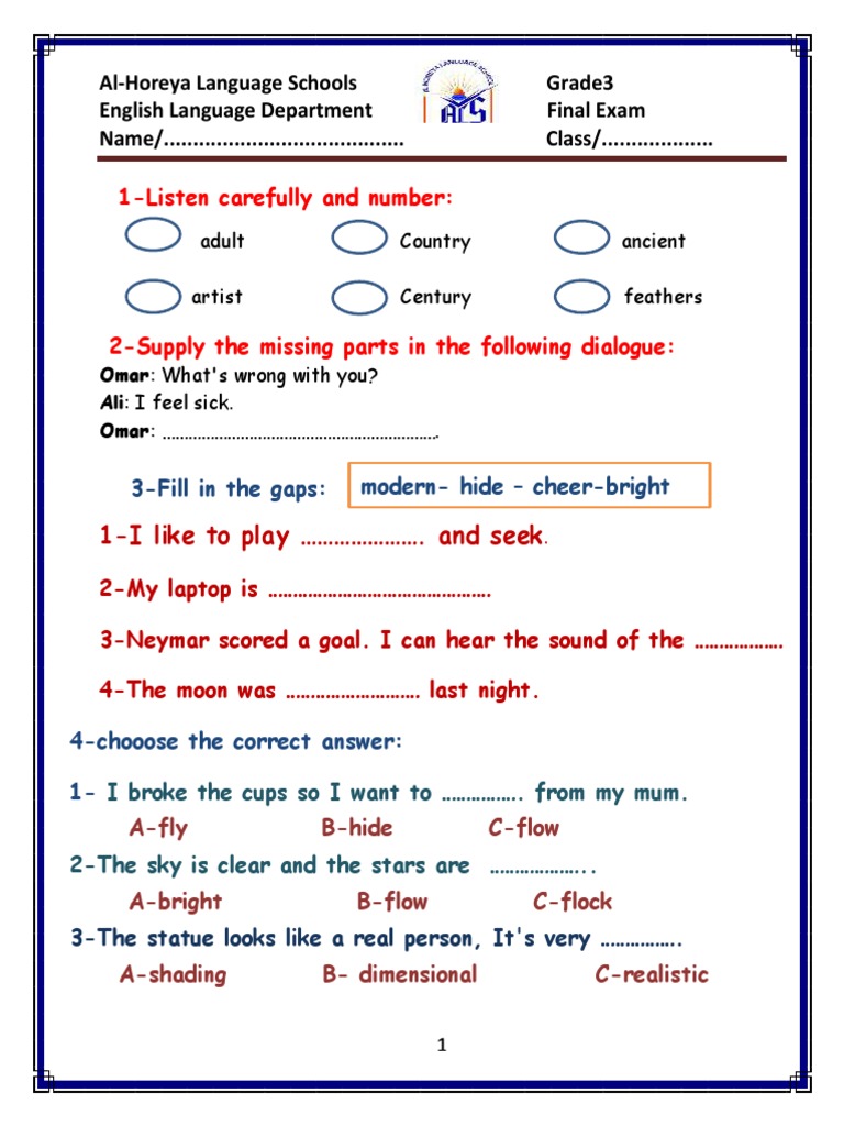 Grade 3, Final | PDF