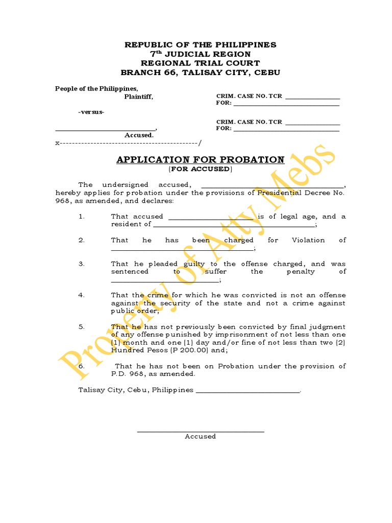 Application For Probation - Blank.. | PDF | Probation | Separation Of ...