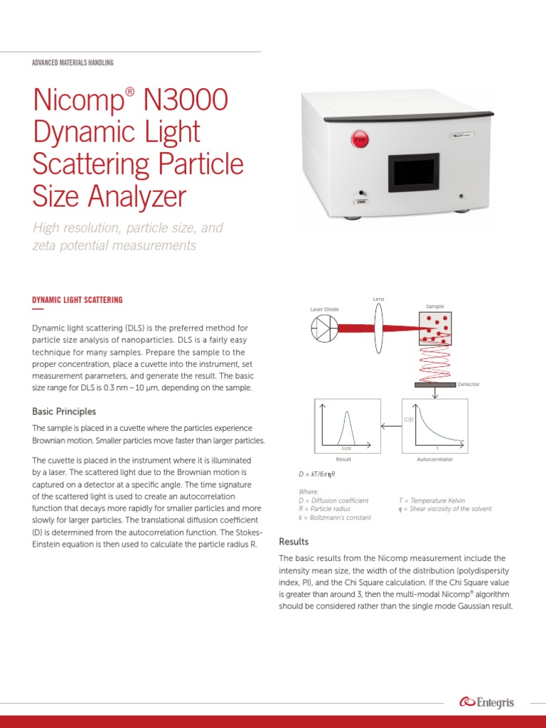 Brochure Nicomp n3000 Dynamic Light Scattering Particle Size Analyzer 10438 | PDF | Physical ...
