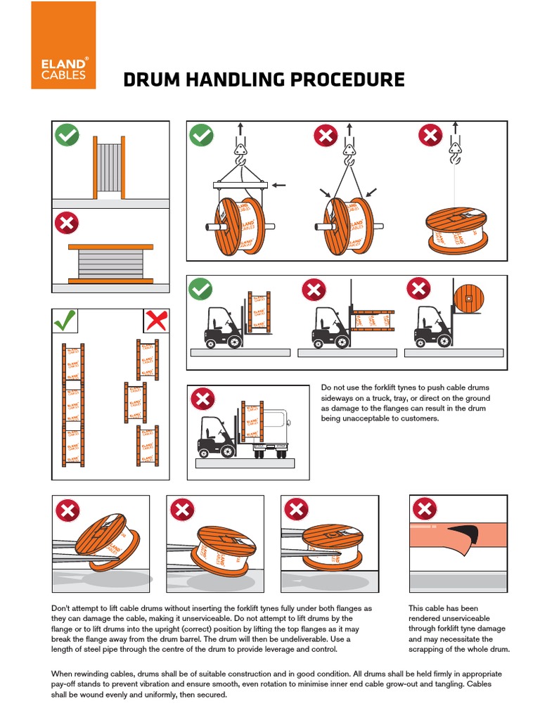 Drum Handling Procedure Eland Cables | PDF | Forklift | Equipment