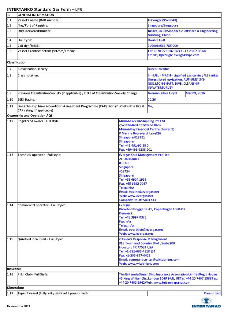 Q88 Js-Cougar - Gas-Form-C-LPG - 28oct2020 | PDF | Tonnage | Fuel Oil