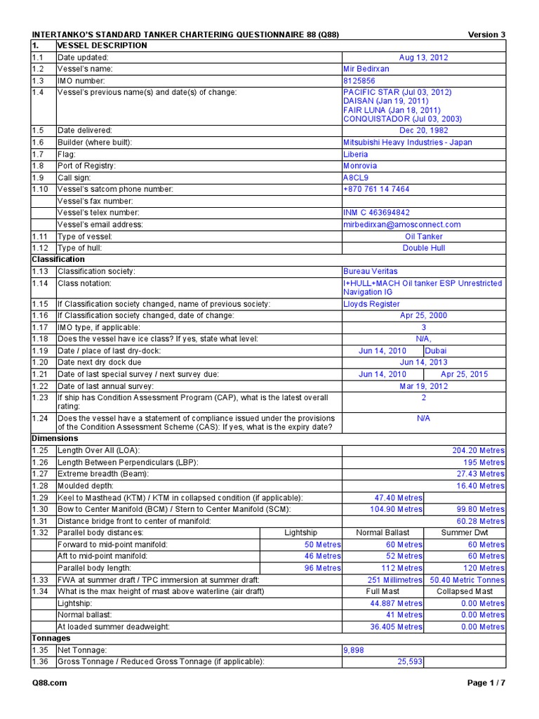 Q88 Mir-Bedirxan - Q88 - 129893239589246777 | PDF | Tonnage | Oil Tanker