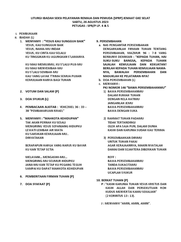 Liturgi SPRP 26 Agt 2023 | PDF