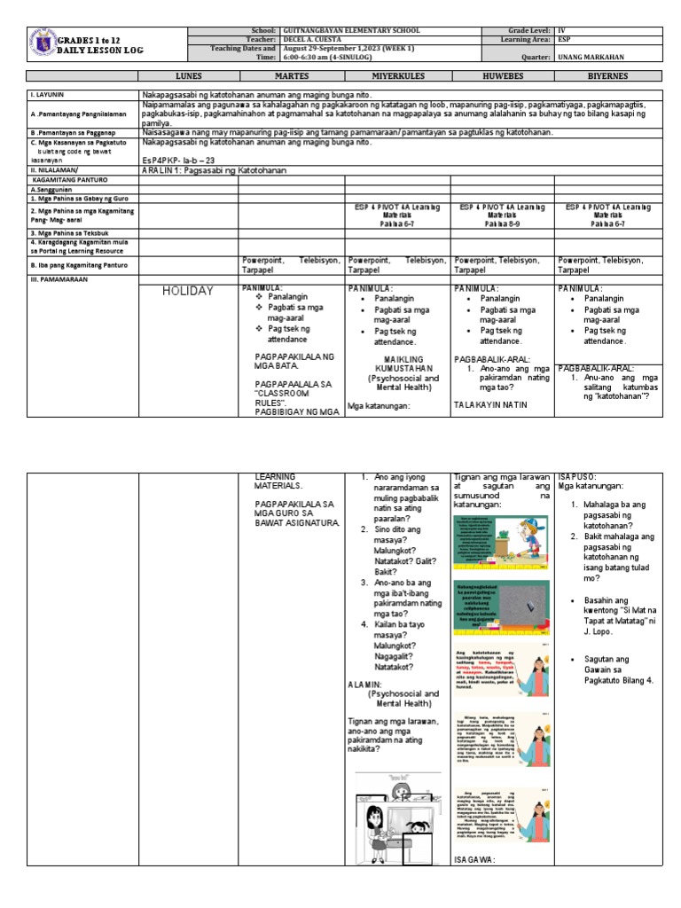 DLL Esp-4 Q1 W1 | PDF