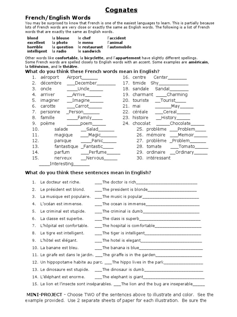 Cognates French | PDF | Language Arts & Discipline