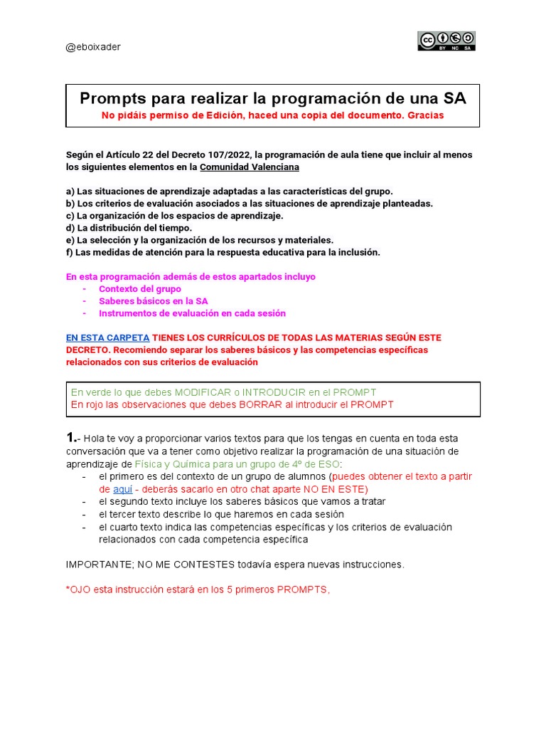 Prompts para Realizar La Programación de Una SA | PDF | Evaluación | Aprendizaje