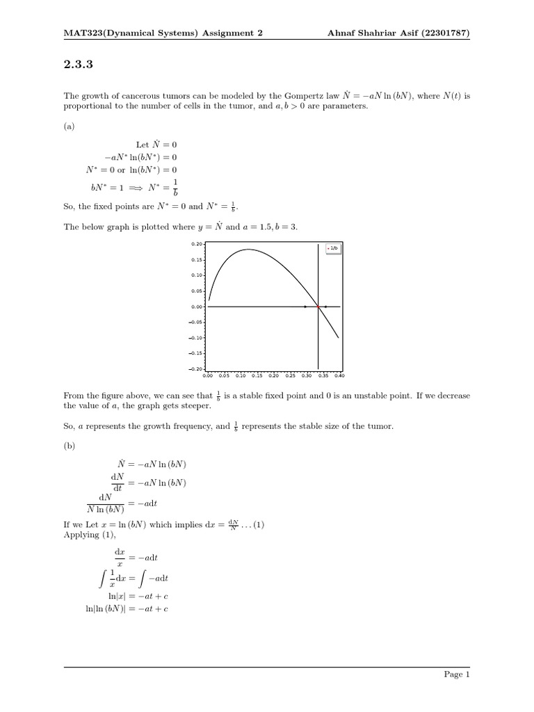 Gompertz Law and Tumor Growth Analysis | PDF | Logistic Function | Mathematical Objects