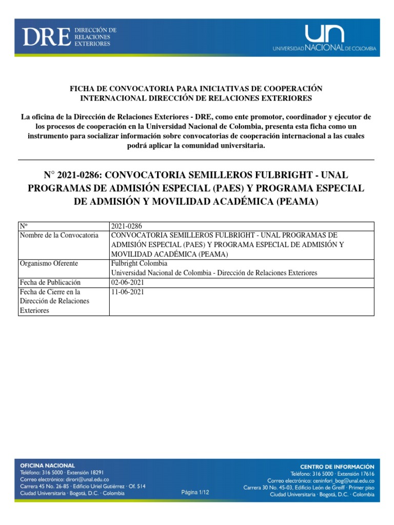 N° 2021-0286 - Convocatoria Semilleros Fulbright - Unal Programas de ... N° 2021-0286 - Convocatoria Semilleros Fulbright - Unal Programas de ...