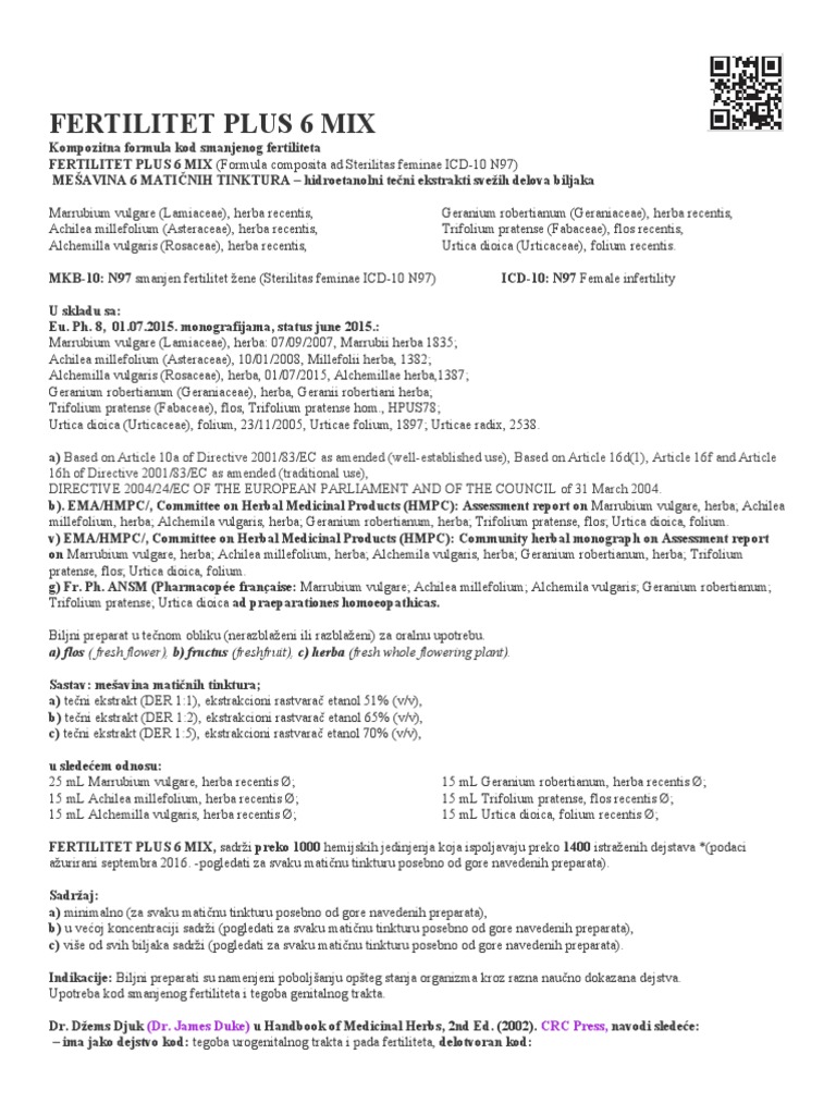 FERTILITET 6 MIX Kompozitna Formula Kod Poremećaja Fertiliteta | PDF ...
