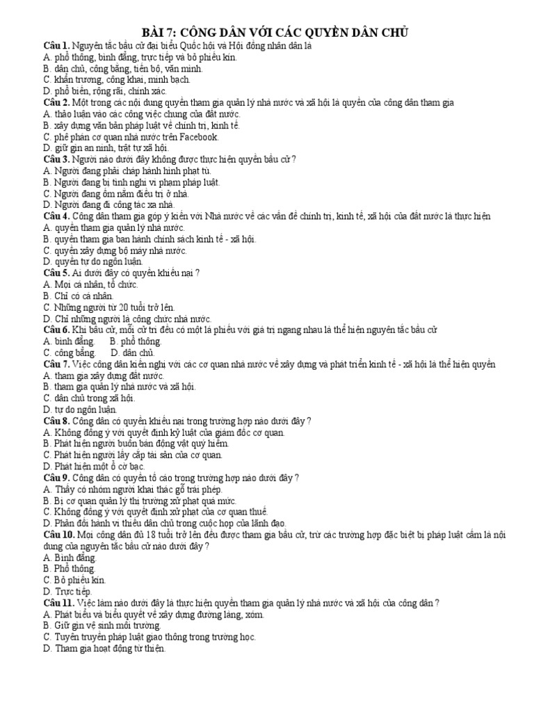 BTTN Bài 7-GDCD 12 | PDF