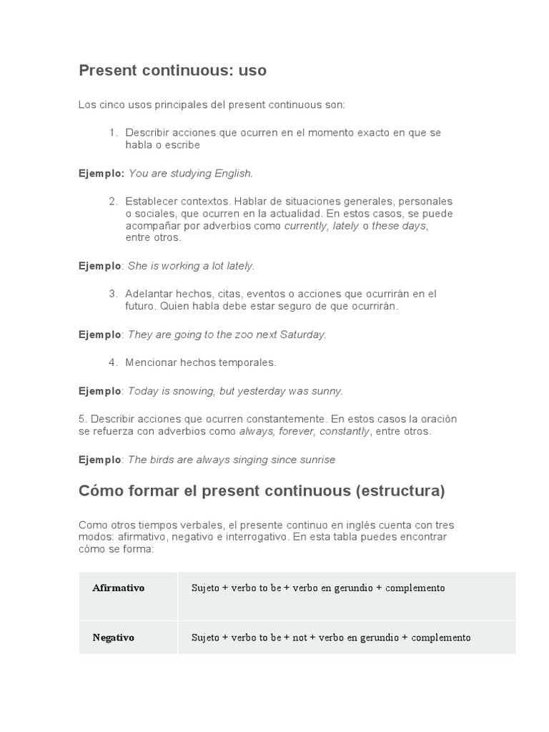 Guía del Present Continuous | PDF | Verbo | Conjugación gramatical