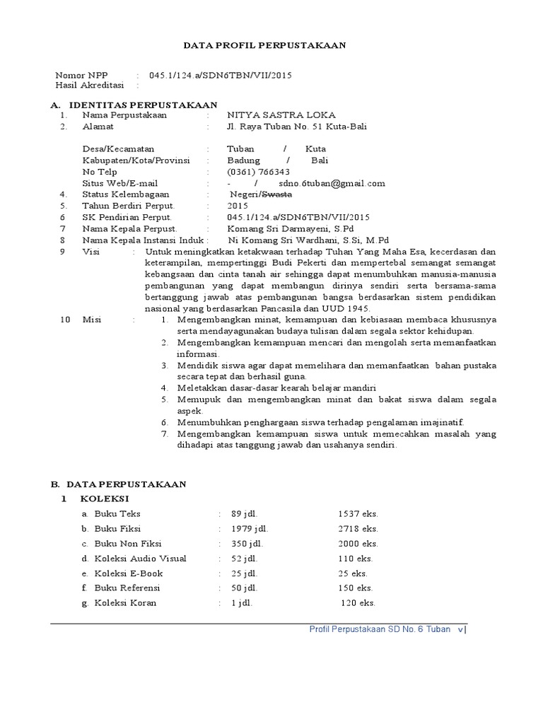 Form Profil Perpustakaan 2021 | PDF