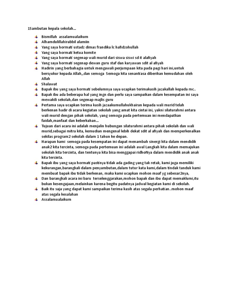 Sambutan Kepala Sekolah Pdf