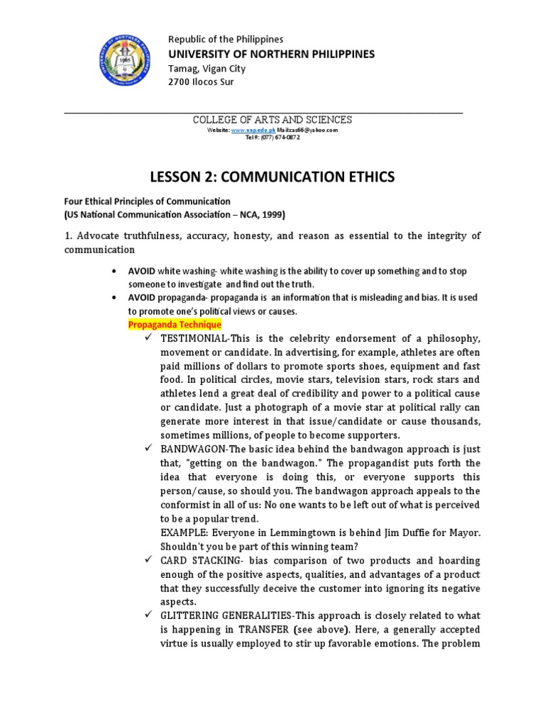 Lesson 2 Communication Ethics | PDF