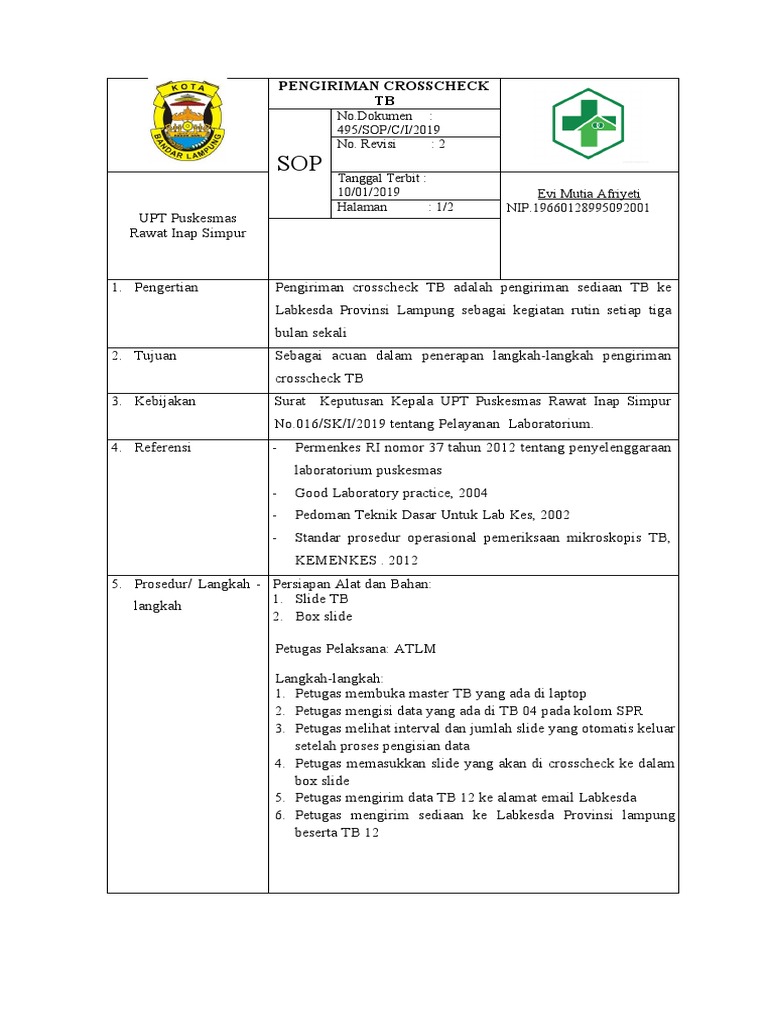 Prosedur Pengiriman Crosscheck TB | PDF