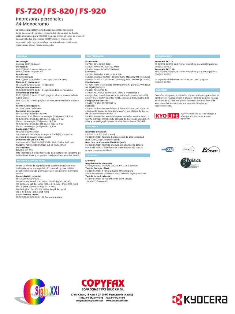 FS-720 - 820 - 920 Despiese | PDF | Impresora (Computación ...